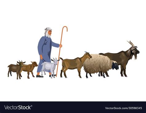 Shepherd With Goats And Sheep Vector Image On Vectorstock Sheep