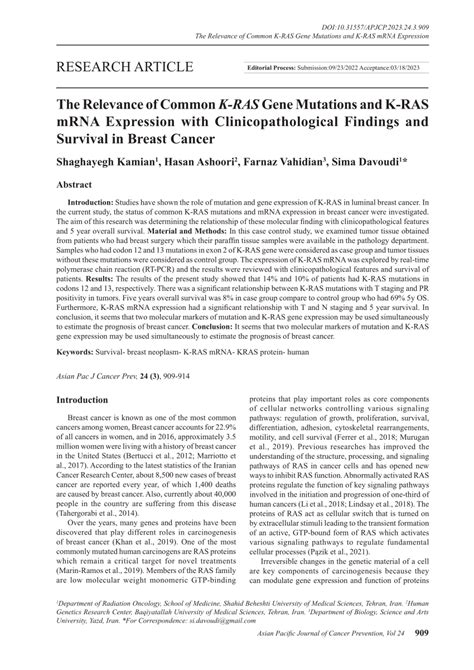 Pdf The Relevance Of Common K Ras Gene Mutations And K Ras Mrna Expression With