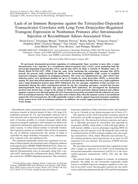 Pdf Lack Of An Immune Response Against The Tetracycline Dependent Transactivator Correlates
