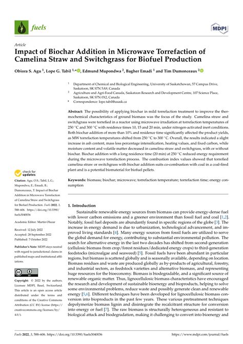 Pdf Impact Of Biochar Addition In Microwave Torrefaction Of Camelina