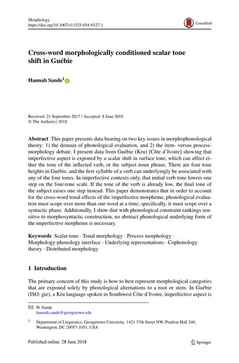 Pdf Cross Word Morphologically Conditioned Scalar Tone Shift In Guébie