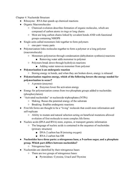 chapter 4 lecture notes chapter 4 nucleotide structure ribozyme rna that speeds up chemical