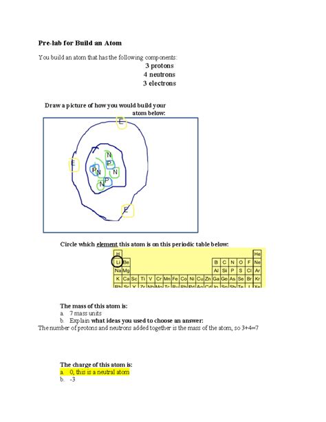 Unit Project Build An Atom Pre Lab For Build An Atom You Build An Atom That Has The