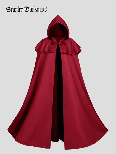 Scarlet Darkness Renaissance Medieval Linen Hooded Cloak