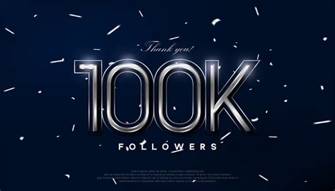 100k 추종자 축하에 인사하기위한 블루 실버 디자인 포스터 배너 축하 인사말을 위한 프리미엄 벡터 3차원 형태에 대한 스톡