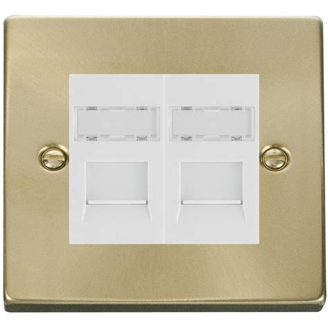 Click Deco Satin Brass Double Cat6 Data Socket Vpsbrj4562wh Rs Electrical Supplies