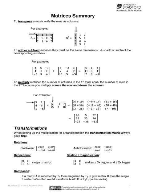 Matrices Summary Pdf Determinant Matrix Mathematics
