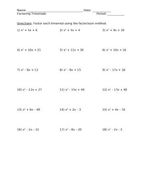 Factoring Trinomials Factor Sum Method Doc Template PdfFiller