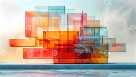 Colorful 3d Rendering Of Stacked Translucent Glass Blocks Structure With Soft Illumination Stock