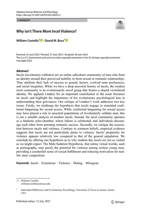 Pdf Why Isnt There More Incel Violence