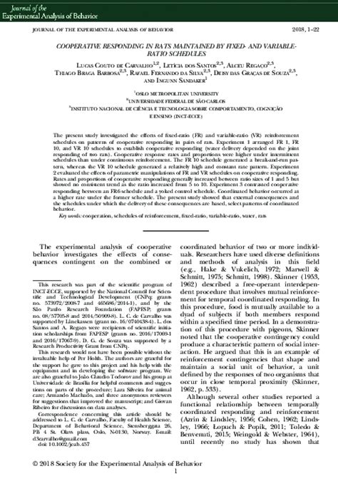 pdf cooperative responding in rats maintained by fixed and variable