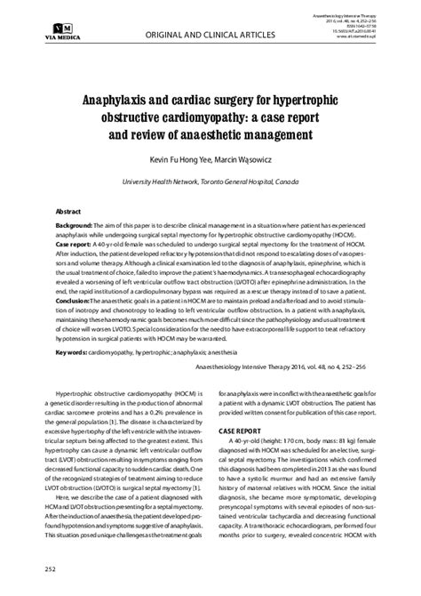 Pdf Anaphylaxis And Cardiac Surgery For Hypertrophic Obstructive Cardiomyopathy A Case Report