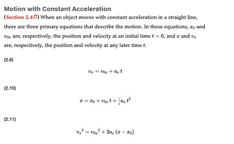 Solved Motion With Constant Acceleration Section When Chegg