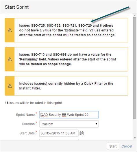 Start Sprint Warning Jira Atlassian Documentation
