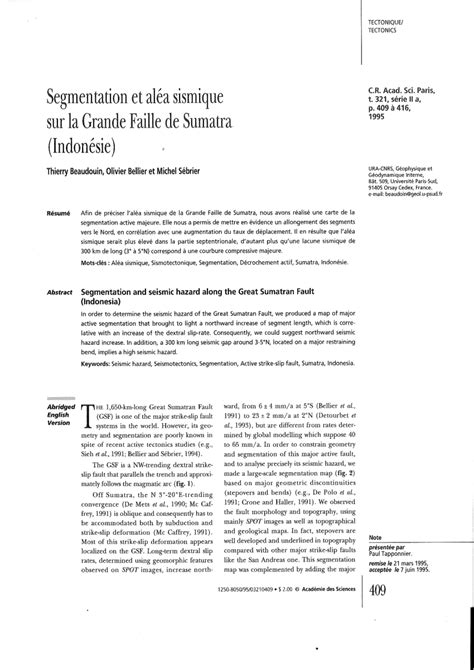 Pdf Segmentation And Seismic Hazard Along The Great Sumatran Fault