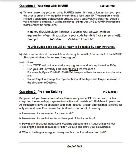 solved question 1 working with marie 30 marks a write an