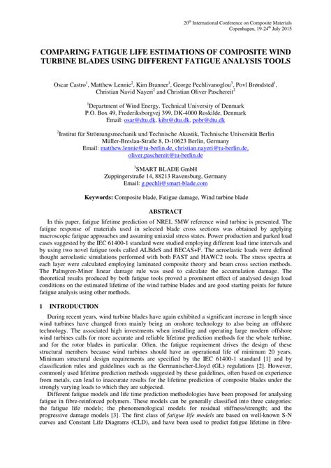 Pdf Comparing Fatigue Life Estimations Of Composite Wind Turbine Blades Using Different
