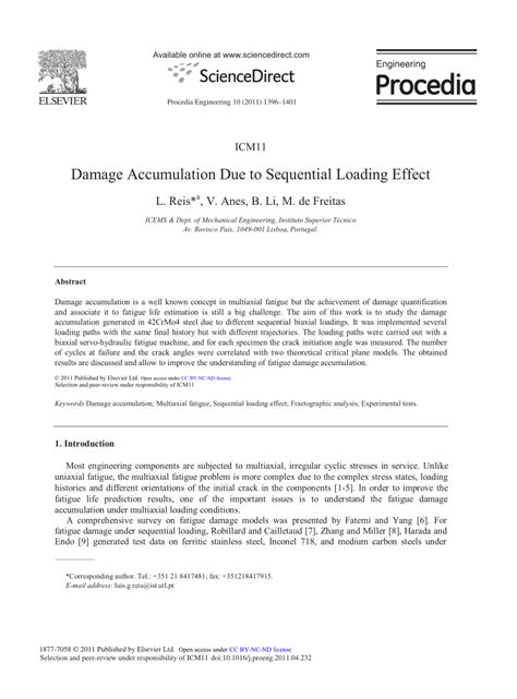 Pdf Damage Accumulation Due To Sequential Loading Effect