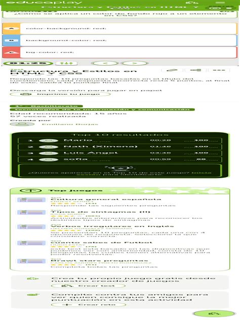 Test Estructura Y Estilos En Html Y Css 1º Bachillerato Tecnologías De La Información Y