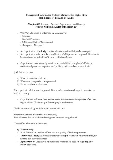 Chapter 3 Summary Information Systems Organizations And Strategy