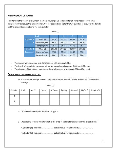 Exp Measurement Of Density Lab Report Organized MEASUREMENT OF DENSITY To Studocu