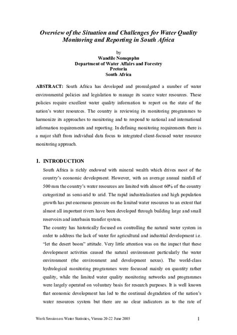 Pdf Overview Of The Situation And Challenges For Water Quality Monitoring And Reporting In