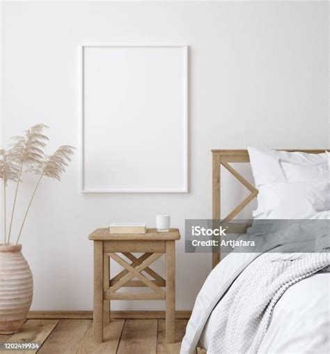 흰색 아늑한 침실 인테리어 스칸디나비아 스타일의 모형 포스터 프레임 가정의 방에 대한 스톡 사진 및 기타 이미지 가정의 방 액자 0명 Istock