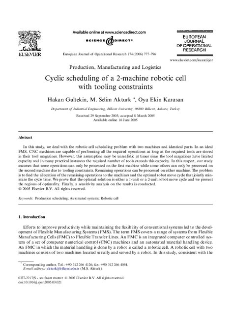 Pdf Cyclic Scheduling Of A 2 Machine Robotic Cell With Tooling
