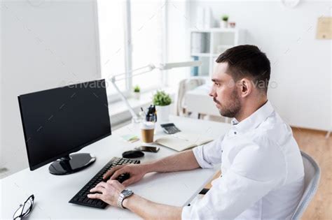 Businessman Typing On Computer Keyboard At Office Business Man Computer Keyboard Stock Photos