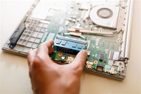 Memory Module Ddr4 Ram Installation In Laptop By Hand Stock Photo Image Of Blue Close 177832394