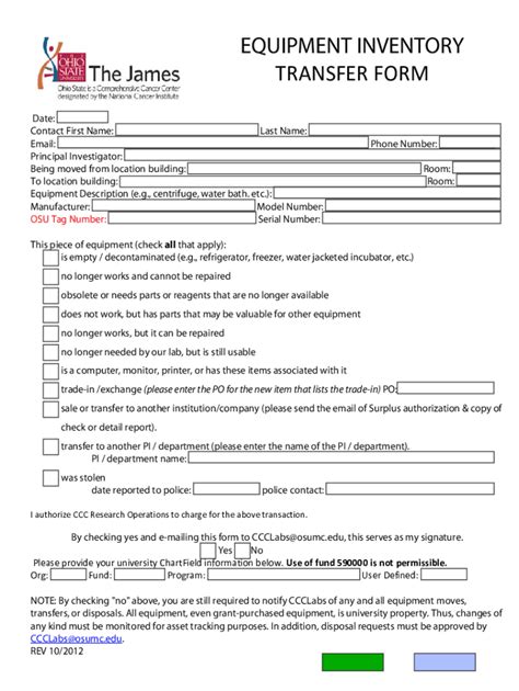 Fillable Online Equipment Inventory Transfer Form Fax Email Print Pdffiller