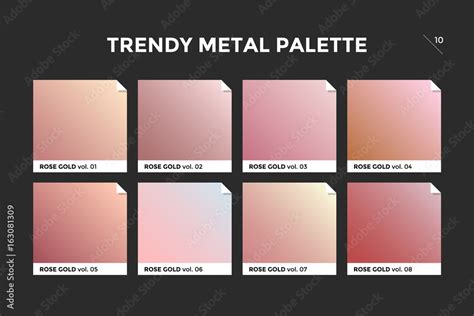 Rose Gold Gradient Template Collection Palette Of Pink Gold Metallic Gradient Swatches With