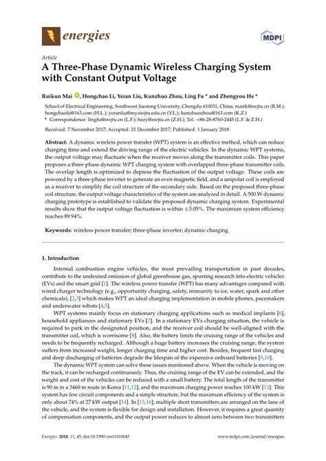 Pdf A Three Phase Dynamic Wireless Charging System With Constant Output Voltage