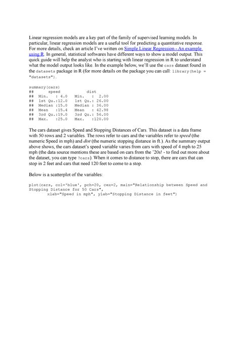 linear regression lecture notes on r linear regression models are a