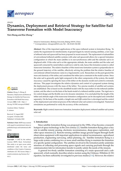 Pdf Dynamics Deployment And Retrieval Strategy For Satellite Sail