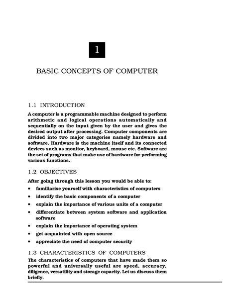 Computer Basics Notes Basi C Concept S Of Comput Er 1 1 Basic