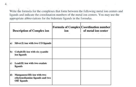 Solved Write The Formula For The Complexes That Form Between Chegg Com