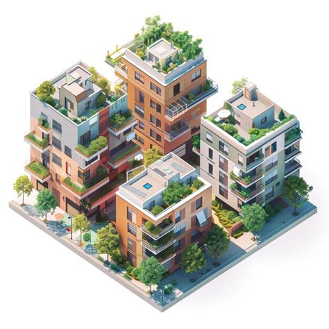 Residential Complex Featuring Cute Apartment Buildings With Rooftop