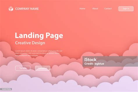 랜딩 페이지 템플릿 Couds와 붉은 하늘 트렌디 한 종이 컷 배경 3차원 형태에 대한 스톡 벡터 아트 및 기타 이미지 3차원 형태 광대한 구름 Istock