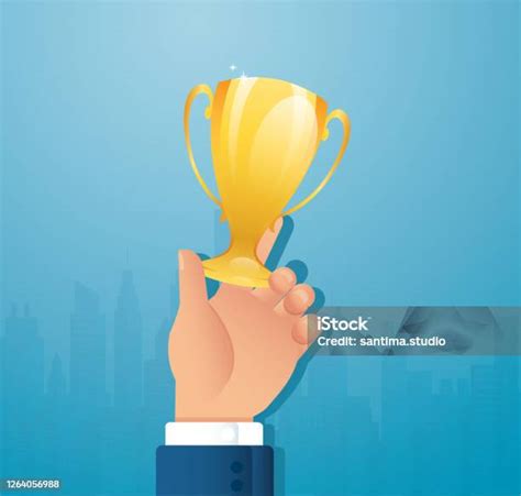 골드 트로피 컵을 들고 손 우승자 트로피 상 벡터 일러스트레이션 1위에 대한 스톡 벡터 아트 및 기타 이미지 1위 Championship 개념 Istock
