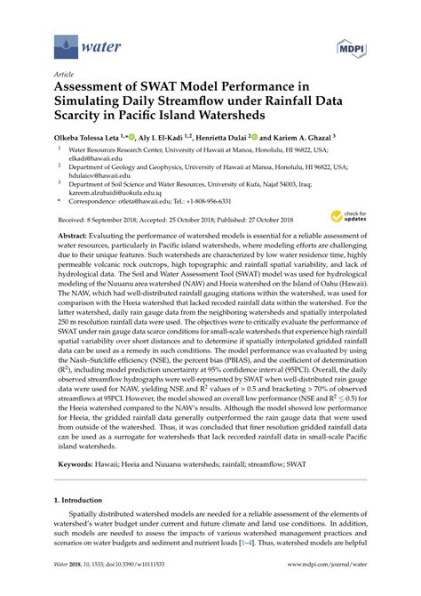 pdf assessment of swat model performance in simulating daily