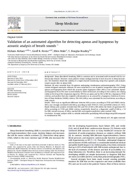 Pdf Validation Of An Automated Algorithm For Detecting Apneas And Hypopneas By Acoustic