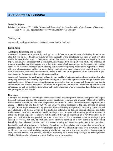 Analogical Reasoning Pdf Pdf Analogy Metaphor