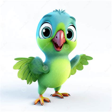 A Cute Parrot Cartoon Character Isolated On A White Background Stock
