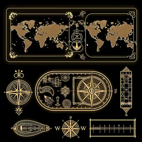 Premium Photo Set Of Ancient Map 16 Bit Pixel With Scroll And Compass
