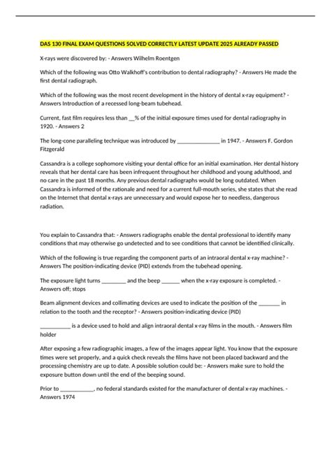 Das 130 Final Exam Questions Solved Correctly Latest Update 2025 Already Passed Das 130