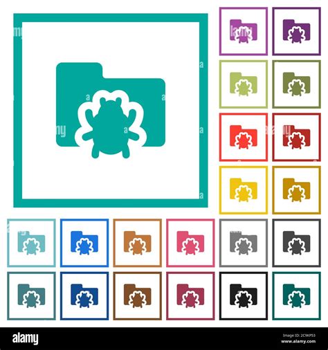 Bug Folder Flat Color Icons With Quadrant Frames On White Background