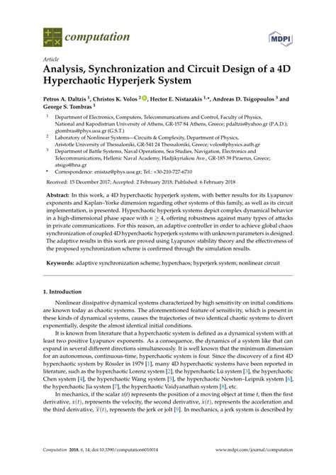 Pdf Analysis Synchronization And Circuit Design Of A 4d Hyperchaotic Hyperjerk System
