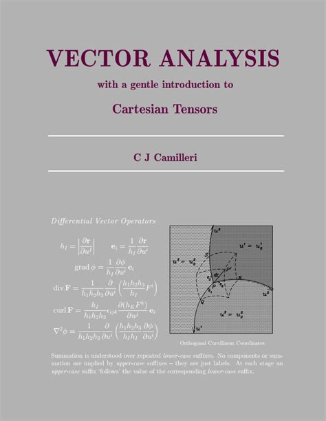 Vector Analysis With A Gentle Introduction To Cartesian Tensors By C J Camilleri Goodreads