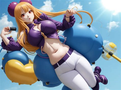 1920x1080 Pixel Art Anime Woman Looks Air Pump Belly Inflation